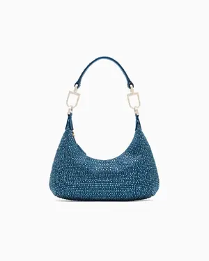 Giorgio Armani La Prima Soft Small Hobo Bag In Satin And Rhinestones - Navy Blue