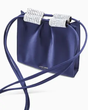 Giorgio Armani Satin Shoulder Bag With Rhinestone Handles - Blue