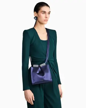 Giorgio Armani Satin Shoulder Bag With Rhinestone Handles - Blue