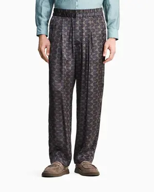 Giorgio Armani Single-pleat Trousers In Geometric-print Cupro Canvas