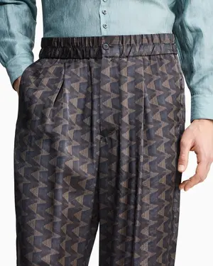 Giorgio Armani Single-pleat Trousers In Geometric-print Cupro Canvas