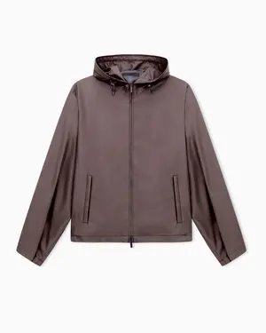 Giorgio Armani Silk-blend Twill Hooded Blouson - Brown