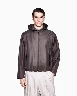 Giorgio Armani Silk-blend Twill Hooded Blouson - Brown