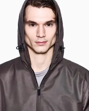 Giorgio Armani Silk-blend Twill Hooded Blouson - Brown