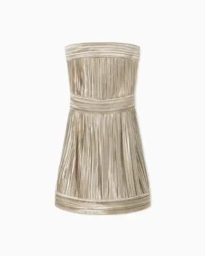 Giorgio Armani Short Pleated Satin Dress - Beige