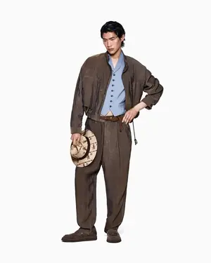 Giorgio Armani Single-pleat Iridescent Viscose Trousers - Brown