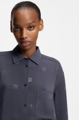 Hugo Oversized-fit Blouse With Stacked Logos