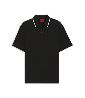 Hugo Stripe-collar Polo Shirt In Cotton Jacquard - Black