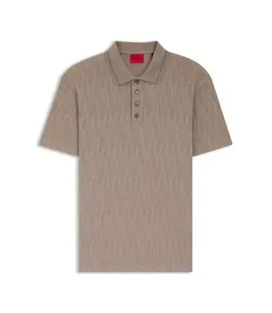 Hugo Stripe-collar Polo Shirt In Cotton Jacquard - Light Brown