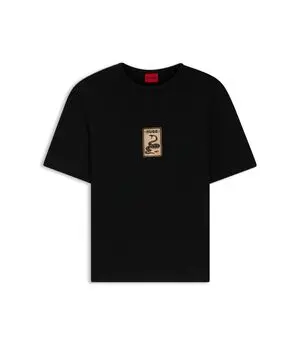 Hugo Embroidered-badge T-shirt In Cotton Terry - Black