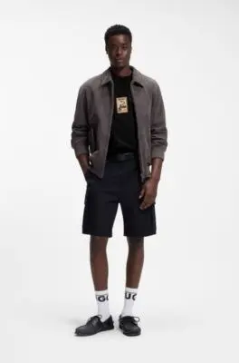 Hugo Embroidered-badge T-shirt In Cotton Terry - Black