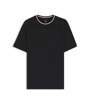BOSS Striped-collar T-shirt In Cotton Piqu - Black