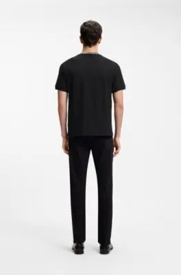 BOSS Striped-collar T-shirt In Cotton Piqu - Black