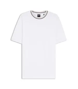 BOSS Striped-collar T-shirt In Cotton Piqu - White