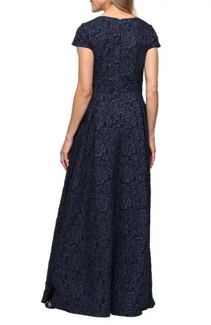Alex Evenings Embossed Short Sleeve Maxi Dress
