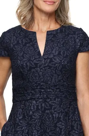 Alex Evenings Embossed Short Sleeve Maxi Dress