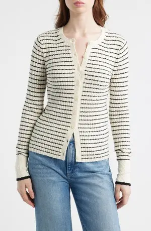 Madewell Striped Bouclé Knit Cardigan - Ivory And Black Stripe