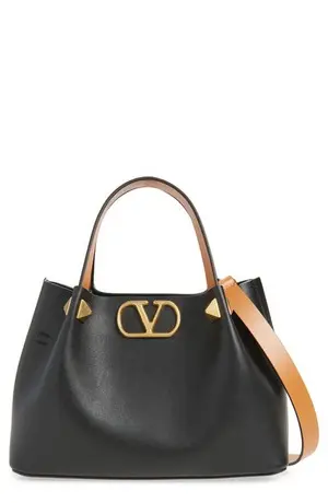 Valentino Garavani Small Vlogo Signature Top Handle Bag - Black/camel