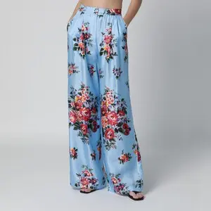Dolce & Gabbana Floral Print Silk Twill Trousers - Light Blue