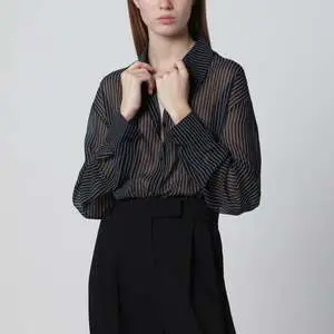 THE FRANKIE SHOP Peri Striped Semi-sheer Shirt