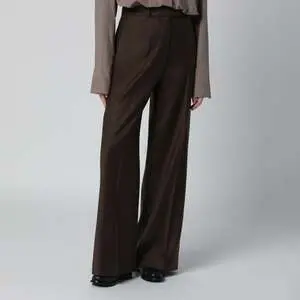 THE FRANKIE SHOP Flannel Wide Leg Trousers - Brown