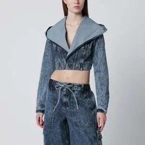 Alaïa Denim Hooded Cropped Jacket - Blue