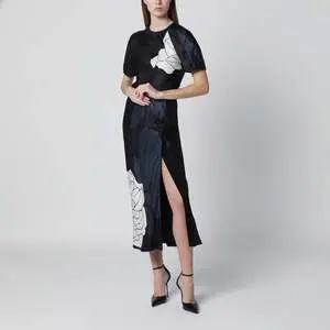 Victoria Beckham Eve Floral Satin Midi Dress - Blue