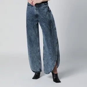Alaïa Wide Leg Denim Trousers With Split Leg Detail