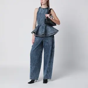 Alaïa Wide Leg Denim Trousers With Split Leg Detail