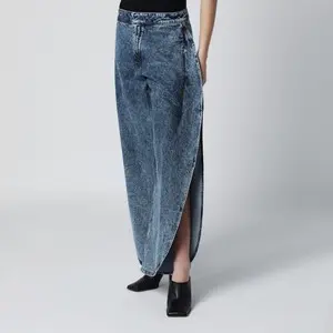 Alaïa Wide Leg Denim Trousers With Split Leg Detail