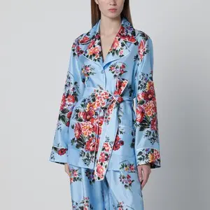 Dolce & Gabbana Floral Print Silk Twill Shirt - Light Blue