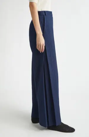 EENK Side Tuck Cotton Blend Jacquard Knit Wide-leg Pants