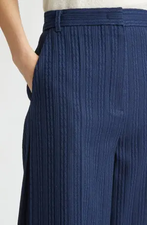 EENK Side Tuck Cotton Blend Jacquard Knit Wide-leg Pants