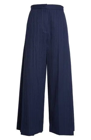 EENK Side Tuck Cotton Blend Jacquard Knit Wide-leg Pants