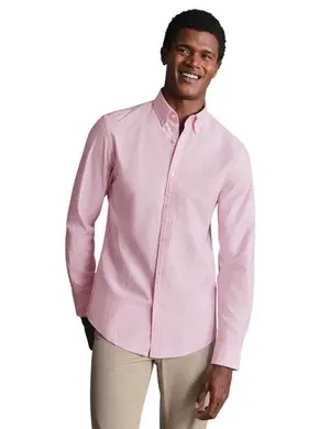 CHARLES TYRWHITT Plain Button-down Stretch Washed Oxford Shirt - Pink