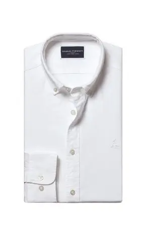 CHARLES TYRWHITT Plain Button-down Stretch Washed Oxford Shirt