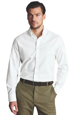 CHARLES TYRWHITT Plain Button-down Stretch Washed Oxford Shirt - White