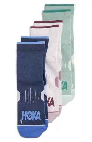 HOKA 3-pack Running Quarter Socks - Varsity Navy/rosemary