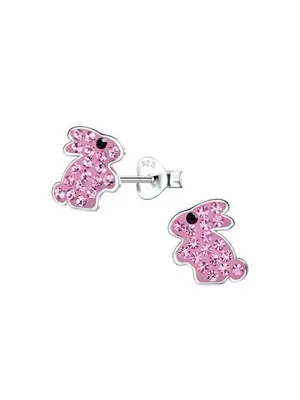MIA BELLE GIRLS Sterling Silver Crystal Easter Bunny Stud Earrings - Metallic Silver