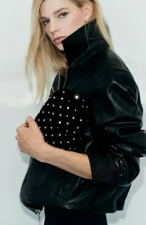 Mango Rhinestone Velvet Clutch