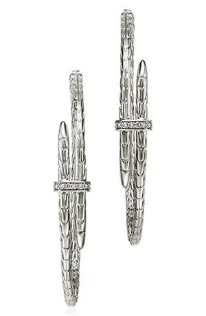 John Hardy Large Spear Hoop Diamond Earrings - Silver