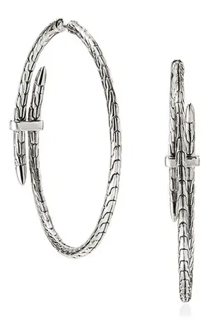 John Hardy Spear Hoop Earrings With Diamonds - Silver