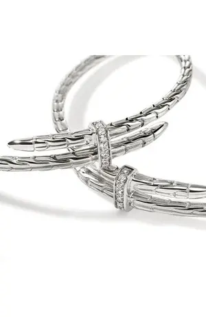 John Hardy Spear Hoop Earrings With Diamonds - Silver