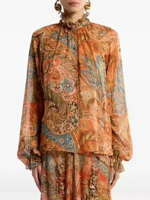 Etro Ruffled Paisley Silk Shirt - Orange