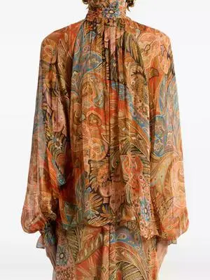 Etro Ruffled Paisley Silk Shirt - Orange