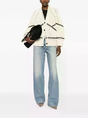 Ermanno Scervino Buttoned Cardigan With Leather Trim