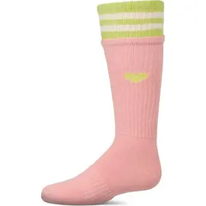 MEMOI Ribbed Heart And Stripes Knee Socks - Pink