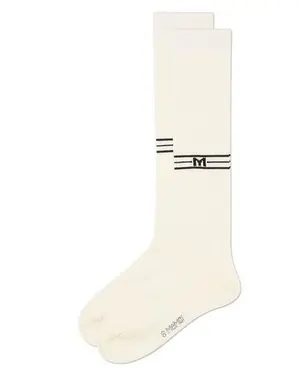 MEMOI Stretch Graphic Knee High Socks - Winter White