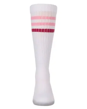 MEMOI Two-tone Varsity Stripe Knee High Socks - Pink