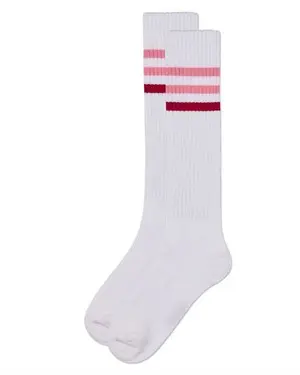 MEMOI Two-tone Varsity Stripe Knee High Socks - Pink